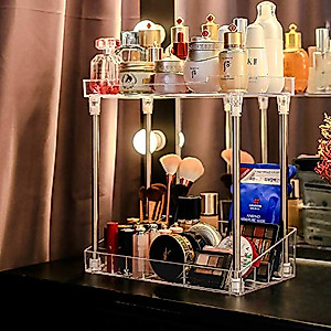 SANTREST Acrylic Organizer Multi-Functional Vanity Tray Corner Shelf for Makeup Cosmetic Shower Racks 2 Tiers