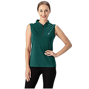 YSENTO Women's Golf Apparel Shirts Clothes Outfits Sleeveless 1/4 Zip Collarless Dry Fit UPF 50+ Tennis Polo Tank Tops Army Green Size XXL