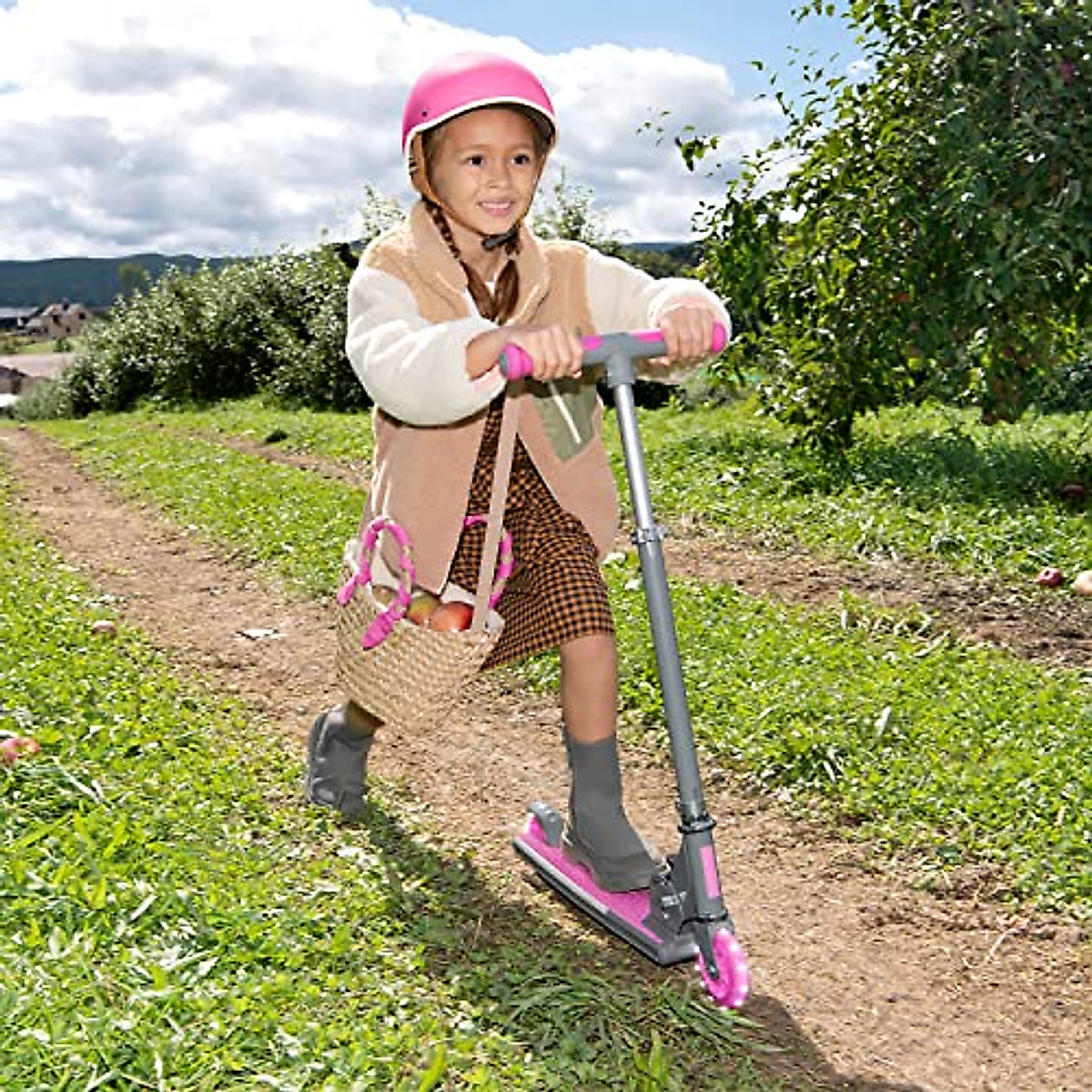 Jetson Scooters - Leo Kick Scooter (Pink) - Collapsible Portable Kids Push Scooter - Lightweight Folding Design with High Visibility RGB Light Up LEDs Wheels and Adjustable Height Handlebars