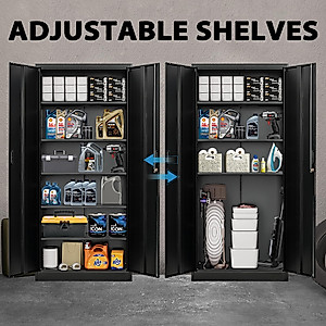 CJF Locking Storage Cabinet with 5 Adjustable Shelves, Metal Storage Cabinet, Garage Storage Cabinet for Home Office, Utility Room, School, Warehouse