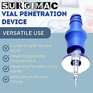 SurgiMac Vial Spike Clave Latex Free Secure Vial Penetration Device Needleless Ergonomic Grip Vial Adapter for Glass Vials Multi Dose Spike for Accessing Glass Vials Medical Supplies – Case of 50