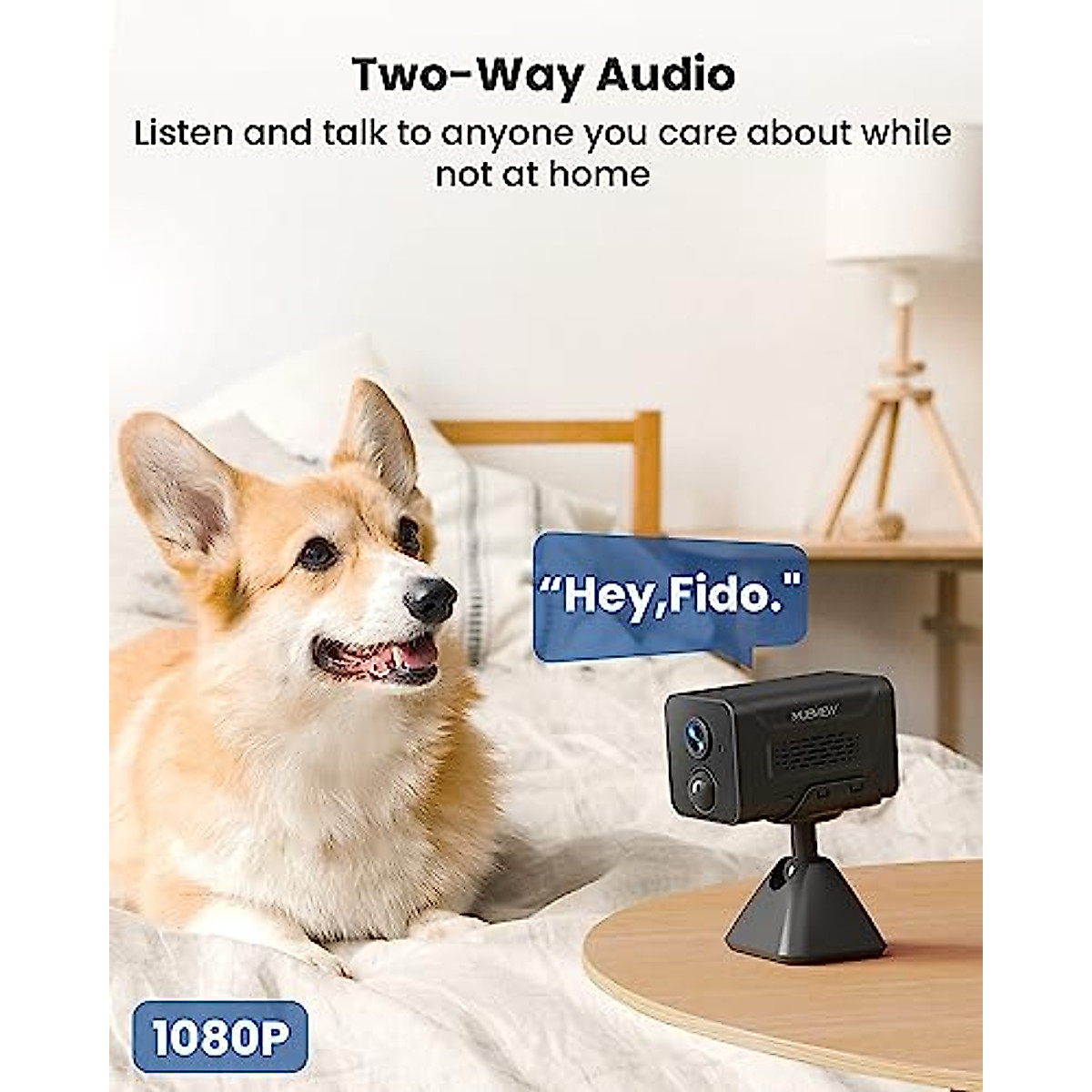 MUBVIEW Cameras for Home Security, Indoor Camera Wireless with Phone App, 1080P Battery Powered Camera, 30ft Night Vision, 2.4GHz, Human Detection, Siren and APP Alert, Two-Way Audio, Cloud/SD