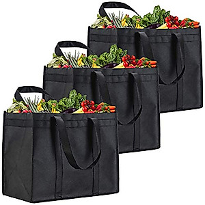 NZ home XL Reusable Grocery Shopping Bags, Heavy Duty Shopping Tote, Stands Upright, Foldable, Washable (Black 3 Pack)
