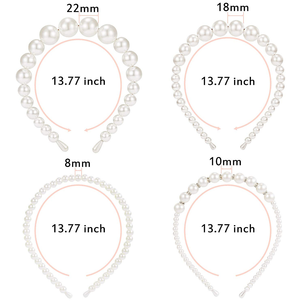 4 Pieces Pearls Headbands Women White Faux Pearl Rhinestones Hairbands Bridal Hair Hoop Wedding Hair Accessories for Girls (Style Set 1)
