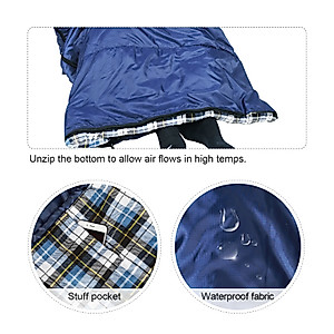 REDCAMP Cotton Flannel Sleeping Bag for Adults, XL 32/41/50F Comfortable, Envelope with Compression Sack Blue 3lbs (91"x35")