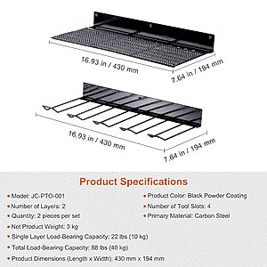 VEVOR Power Tool Organizer, 4 Slot, 2 Layers, 2 Pack Cordless Drill Holder Wall Mount, Battery Charging Station Storage Rack, Multi-Function Garage Organization, Heavy Duty Metal Shelf for Screwdriver