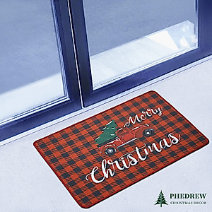 Phedrew Non-Slip Christmas Rugs Christmas Mats 20 x 28 Inches, Christmas Tree Red Truck Buffalo Plaid Holiday Rugs Winter Welcome Doormats Floor Mat for Outdoor Indoor Xmas Rug Home Garden Decorative