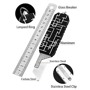 Tenchilon T386 EDC Auto Box Cutters Retractable Heavy Duty Cardboard Cutter Utility Knife, 10pcs Extra Replaceable Blade Pocket Knife With Pants Clip, Glass Breaker (Black)