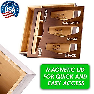 Panda Pantry Storage Bag Organizer with Magnetic Lid | Bamboo Kitchen Drawer Organizer and Bag Storage | Space-Saving Kitchen Drawer Organization | 12.5" x 12" x 3.25"