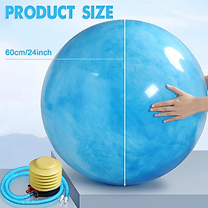 Jadive 2 Pcs 24 Inch Marbleized Bouncy Balls Giant Bouncing Balls Large Size Playground Huge Ball Rubber Sensory Balls with Air Pump for Kids Beach Play Toys Indoor Outdoor Activities, Red, Blue