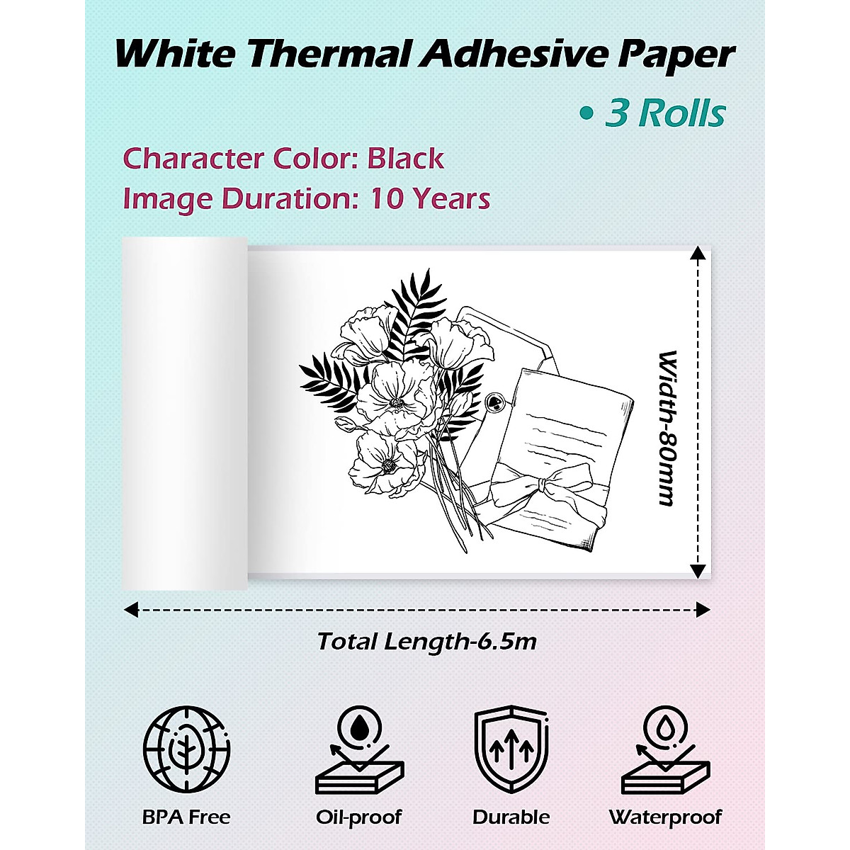 Phomemo M04S Portable Thermal Printer with 80mm White Non-Adhesive Thermal Paper 3 Rolls