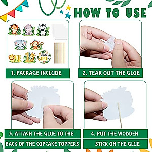 Weecent 48 PCS Wild One Cupcake Toppers Baby 1st Birthday Decorations Jungle Safari Theme Cake Toppers For Baby Boy Girls Safari Animal Party Supplies