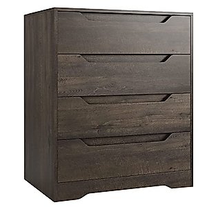 HOSTACK Modern 4 Drawer Dresser, Chest of Drawers with Storage, Wood Clothing Organizer with Cut-Out Handles, Accent Storage Cabinet for Living Room, Bedroom, Hallway, Dark Brown