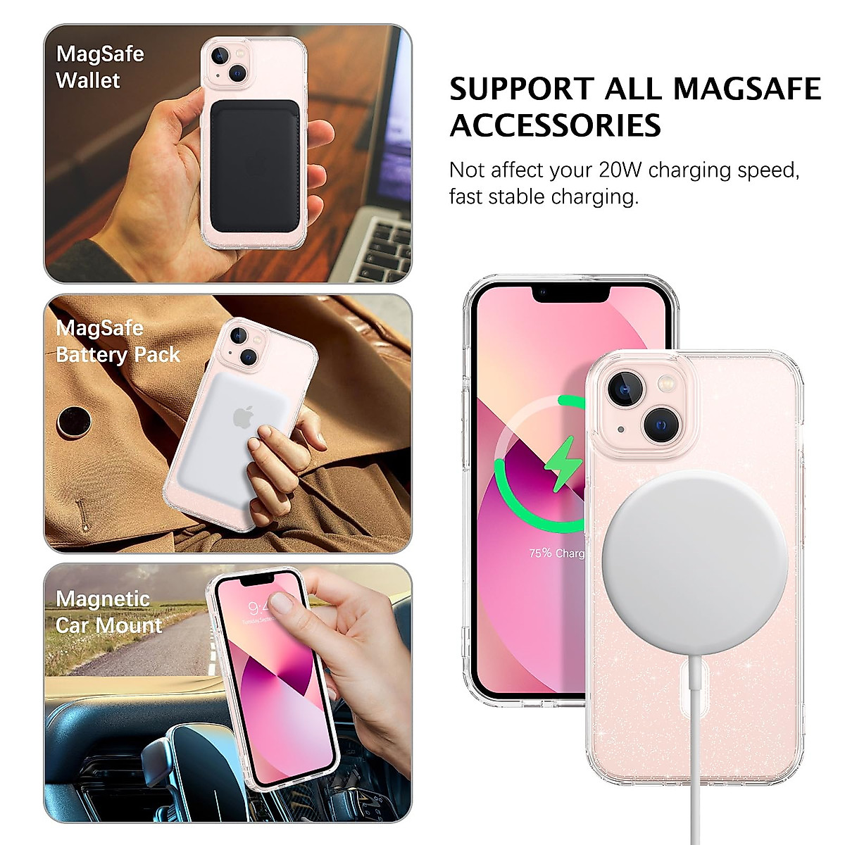 Telaso iPhone 13 Mini Case, iPhone 13 Mini Clear Glitter Case Compatible with Magsafe Wireless Charging Shockproof Anti-Scratch Hybrid Hard PC TPU Bumper Phone Case for iPhone 13 Mini 5.4", Clear