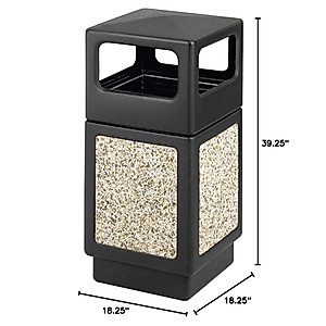Safco Products Canmeleon Outdoor/Indoor Aggregate Panel Trash Can 9472NC, Black, Natural Stone Panels, Outdoor/Indoor Use, 38-Gallon Capacity