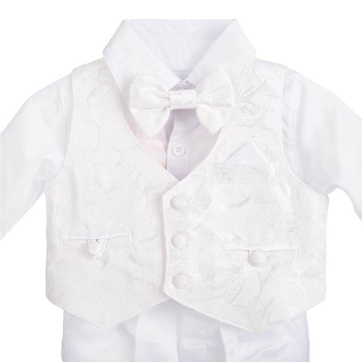 Lito Angels Baby Boys White Suit Christening Clothing Baptism Outfits with Bonnet Long Sleeve Floral Size 9-12 Months
