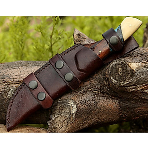 SHOKUNIN USA CaptainHook Hunting Knife High Carbon Steel Damascus Fixed Blade Full Tang Survival Tactical Knife with Sheath and Non-Slip Ergonomic Handle for Outdoor Camping