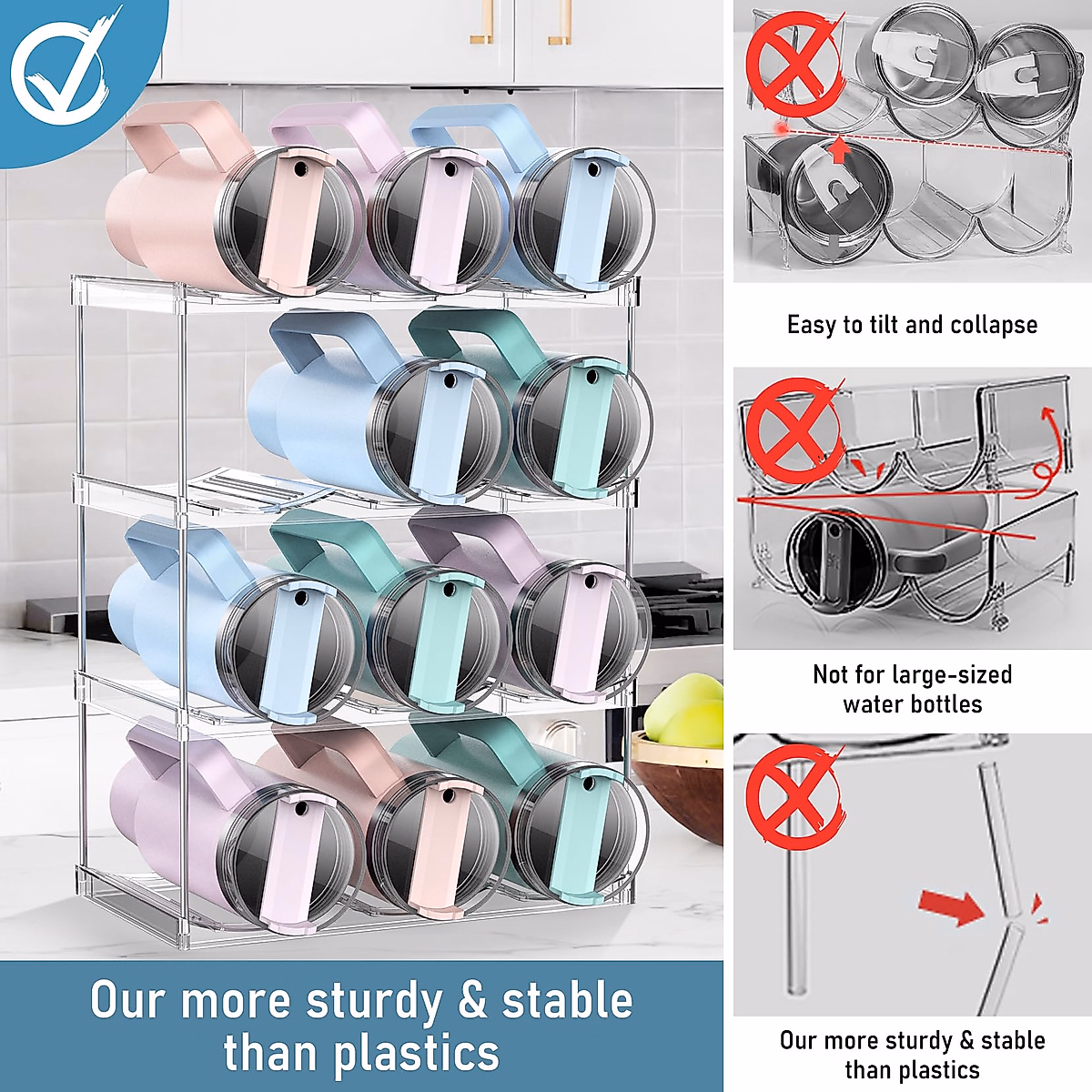 【Upgraded Larger】Water Bottle Organizer for Stanley 40 oz Tumbler with Handle, Stanley Cup Organizer for Cabinet, Kitchen Organizers and Storage for Stanley Cup Accessories, Tumbler Mug Cup Hold 12