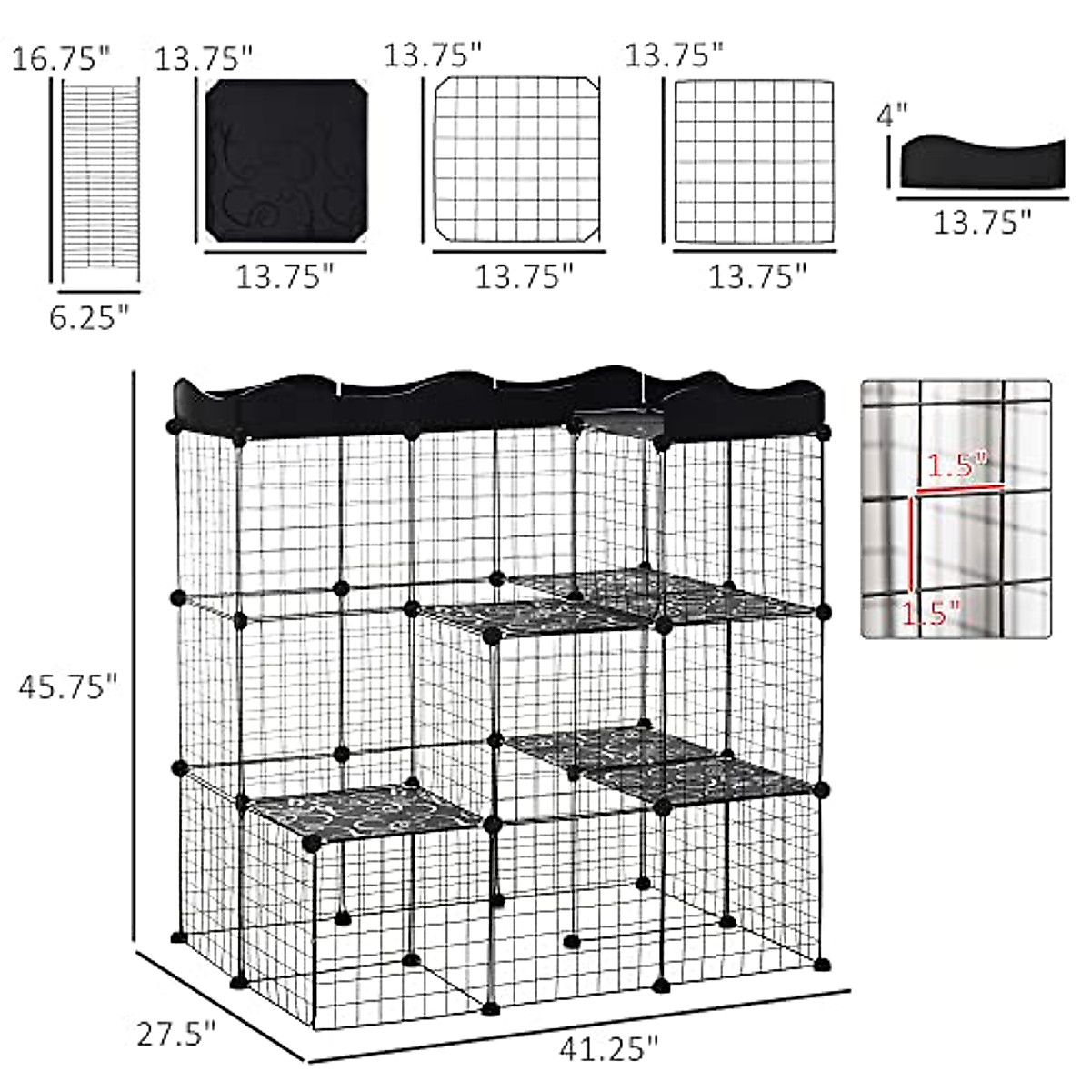 PawHut Pet Playpen Small Animal Cage Portable Metal Wire Yard Fence with Door, Ramp, Platform for Kitten, Ferret