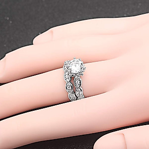 Nickie Bridal Set By Ginger Lyne White Gold Plated Engagement Ring For Women With Matching Wedding Anniversary Band Cubic Zirconia Fashion Jewelry