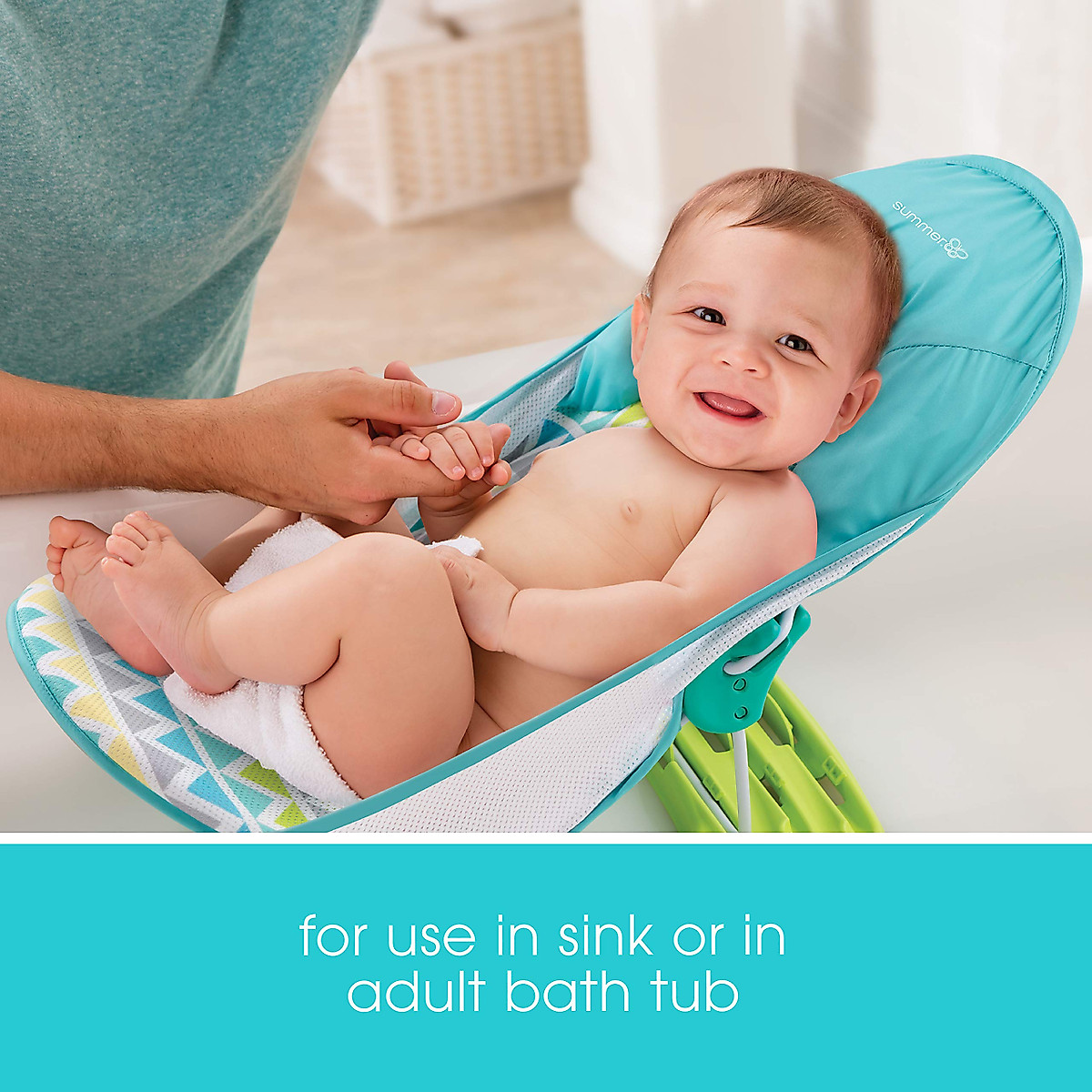 Summer Deluxe Baby Bather (Triangle Stripes) – Bath Support for Use in the Sink or Bathtub – Includes 3 Reclining Positions