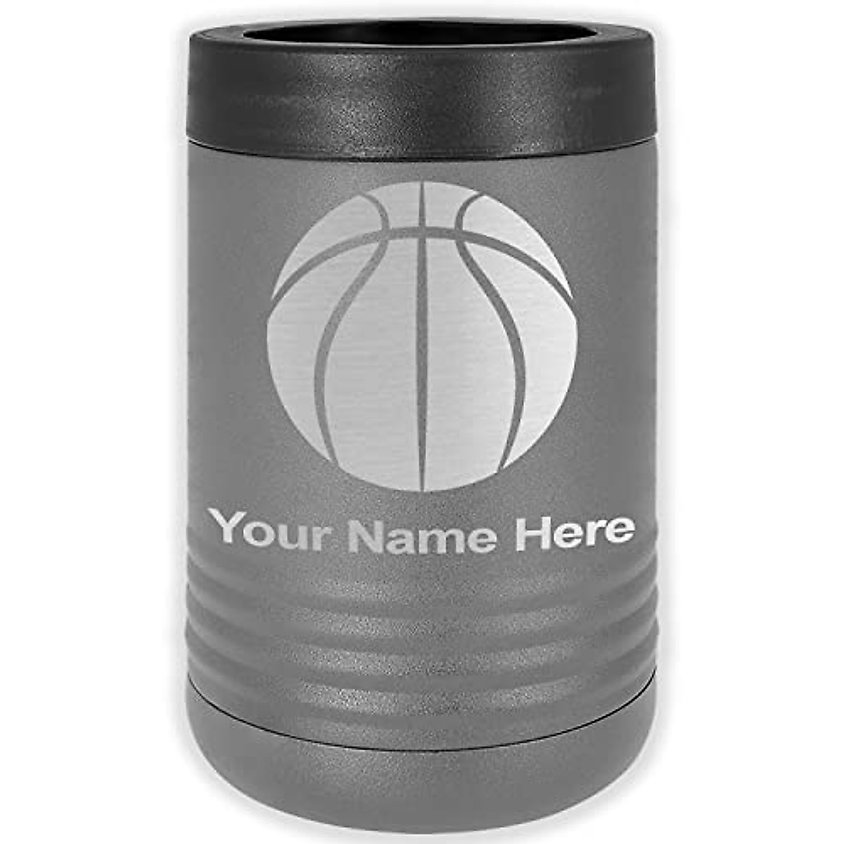 LaserGram Double Wall Insulated Beverage Can Holder, Basketball Ball, Personalized Engraving Included (Standard Can, Gray)