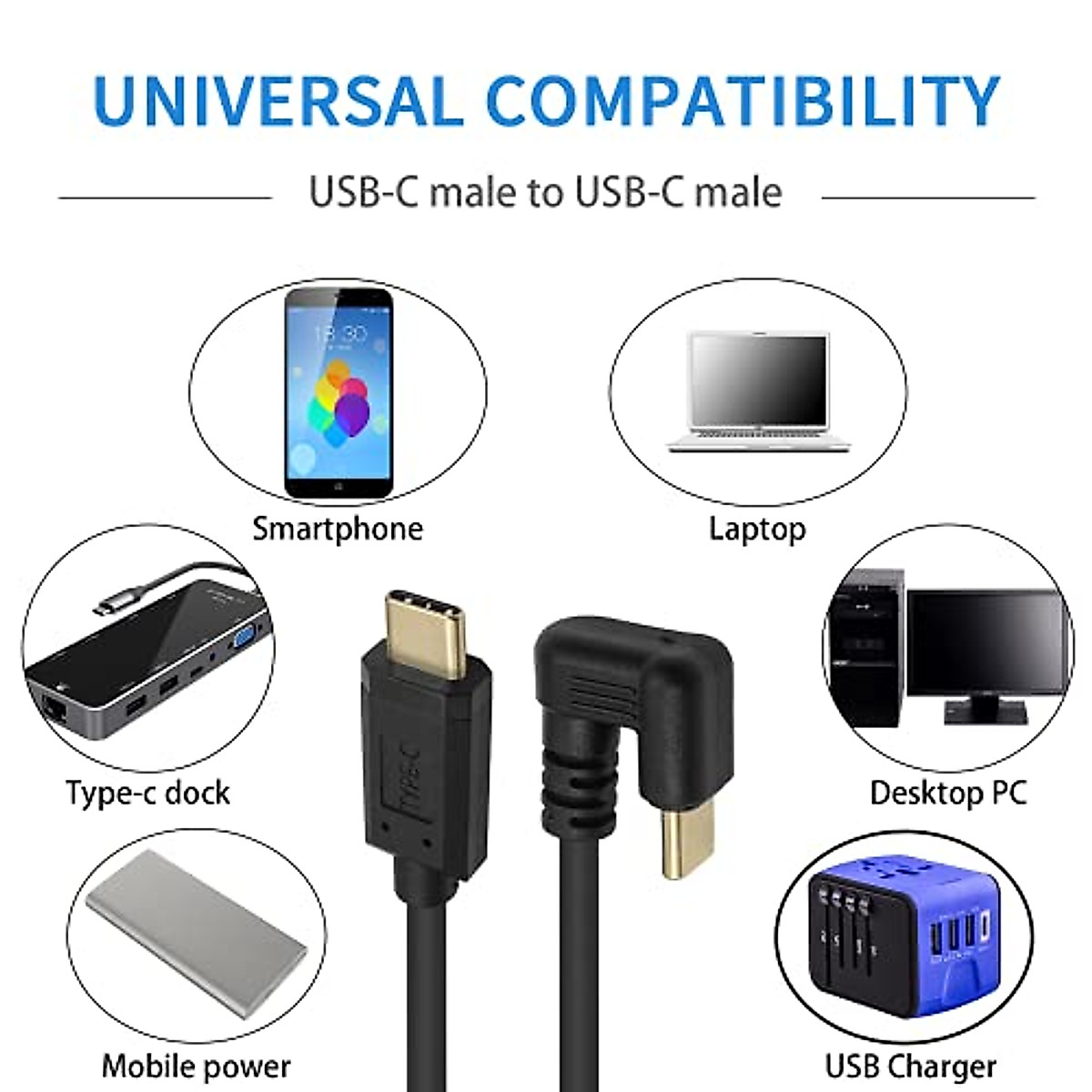 Poyiccot USB C Cable, 180 Degree U Shape USB C to USB C Cable, Type C Charging Cable Fast Charge for MacBook Pro 2020, 2ft/60cm