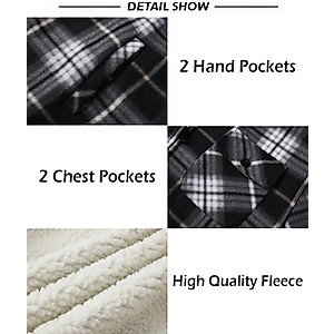 SCODI Men's Flannel Shirt Jacket Fleece Sherpa Lined Plaid Jackets Coat Full Zip Up Hoodie Winter Outwear Black White Large