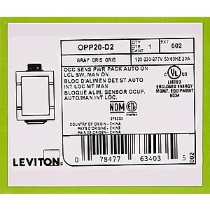 Leviton OPP20-D2 20-Amp Super Duty Power Pack for Occupancy Sensors, Basic with Auto-On, Manual-On and Local Switch Inputs, Gray