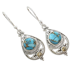 NOVICA Artisan Handmade Citrine Dangle Earrings Composite Turquoise from India [6.75 in min L x 8 in max L 1 mm W Pendant(s) 0.4 in L x 0.8 in W x 0 in D] ' Azure Heaven'