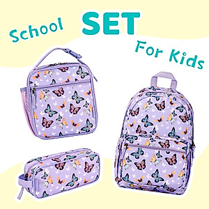 Choco Mocha Girls Lunch Box for School, Butterfly Lunch Bag for Kids, Purple