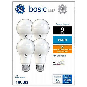 Ge Lighting 36992 5.5 Watt E26 A19 Frosted Daylight Led Non-Dimmable Light Bulbs 4 Count