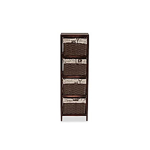 Baxton Studio Bosley Modern French Inspired Walnut Brown Finished Wood 4-Basket Storage Unit, Dark Brown/Beige