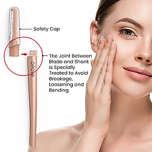 OPOVE Dermaplaning Tool Set,Professional Dermaplane Tools with 6 Refill Blades,Peach Fuzz Removal & Eyebrow Shaper–Face Shavers for Women,Facial Hair Razor Help Exfoliate and Smooth the Skin-Champagne