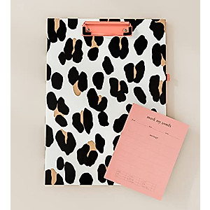 Kate Spade New York Leopard Print Clipboard Folio with Low Profile Clip, Professional Padfolio Includes Lined Notepad, Pen Loop, and Pocket, Forest Feline