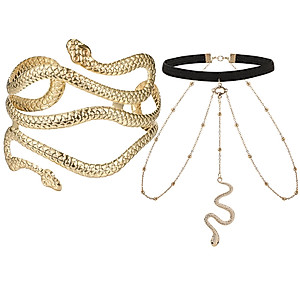 Snake Leg Chain for Women Gold Snake Open Bangle Cuff Bracelet Vintage Snake Jewelry Boho Body Thigh Chain Punk Snake Pendant Hand Chain Outfit Accessories Beach Summer Party Supplies(Twisting)