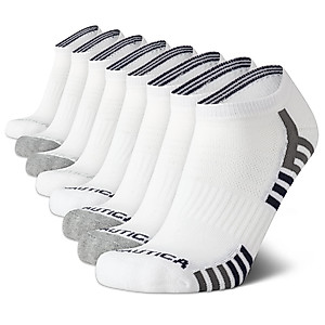 Nautica Men's Low Cut Socks - 8 Pack Comfort Cushioned Athletic Ankle Socks for Men - Casual Men's Sports Socks, Size 6-12.5, White Stripe