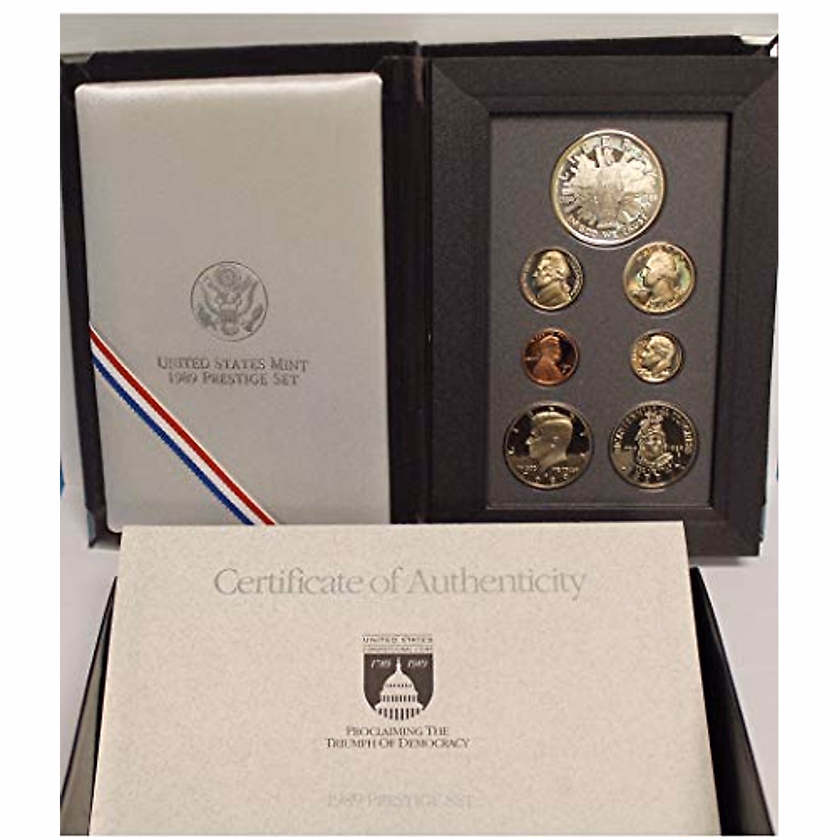 1989 S US Mint 7-piece Prestige Proof Set with Congressional Silver $1 and Commemorative 1/2 $1 US Mint PR OGP