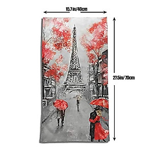 Stylish Romantic Paris Streetscape Eiffel Tower Superfine Fiber Bathroom Towels, Ultra Soft Highly Absorbent, Extra Thick Home Hand Towels (15.727.5 Inch)