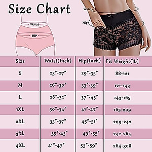 Cinvik Big Womens High Waist Underwear Foral Lace No Trace Mid-high Waisted Mesh Sexy Plus Size with Lacy Trim Panties Satin Control Top 1XL