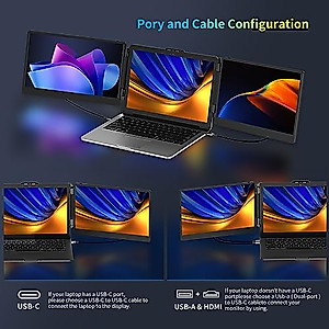 Venraty 14'' Laptop Screen Extender, Portable Monitor Screen Extender for Laptop, Full HD IPS Display&Dual Triple Monitor Extender Compatible with 13”-17” Laptops (Triple 14")