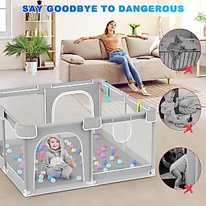 Baby Playpen, Playpen for Babies with Breathable Mesh and Zipper Gates, Indoor & Outdoor Play Pens for Kids Activity Center with Anti-Slip Base, Sturdy Safety Playpen, Kid's Fence for Infants