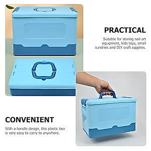 Beaupretty Plastic Storage Box Folding Carry Box Tool Organizer Portable Handled Case Lockable Container Sundries Organizer for Arts Crafts Cosmetic Sewing Washi Tape Blue