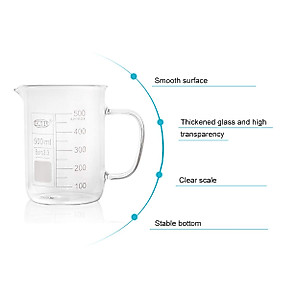 DS. DISTINCTIVE STYLE Chemistry Glass Beaker with Handle 500 Milliliters Lab Beaker Borosilicate Glass Measuring Cup for Laboratory