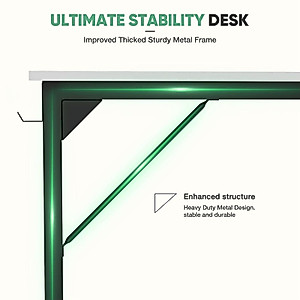 32 Inch Desk Office with Storage, Modern Simple Style Gaming Computer Table for Youth Student Adult, Metal and Wood Home Office Furniture, White