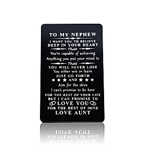 Xiahuyu Nephew Gifts from Aunt Christmas Birthday Gifts for Nephew Engraved Wallet Card for Nephew Graduation Gifts Inspirational Gifts for Nephew