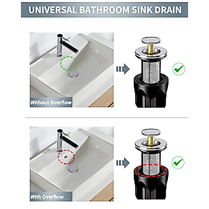 KKDFTU® 2 in 1 Bathroom Sink Drain Kit with Flexible & Expandable P-Trap, Suitable for 1-1/2'' Drain Hole, Pop Up Drain with Built-in Anti-Clogging Stopper Fits Overflow or No Overflow Vessel Sink