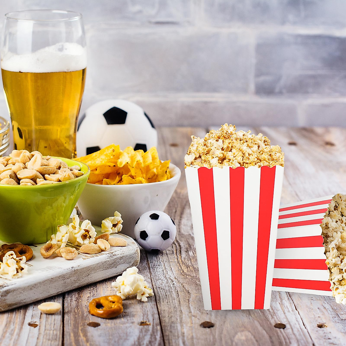 JarThenaAMCS 200Pcs Mini Popcorn Bags Bulk Paper Popcorn Boxes with Clear Plastic Treat Bags Red White Stripe Popcorn Buckets Paper Candy Favor Bags for Movie Night Party Supplies, 4.5 x 2.8 x 2 Inch