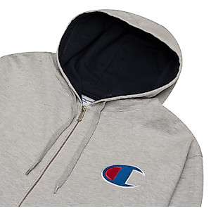 Champion Mens Big and Tall Full Zip Hoodie Classic Embroidered Logo Heathergrey