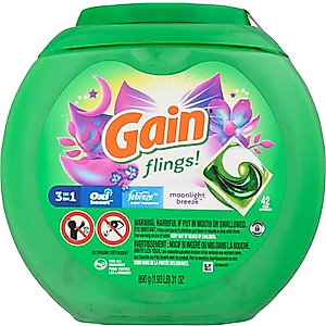 Gain flings! Liquid Laundry Detergent Pacs, Moonlight Breeze, 42 Count